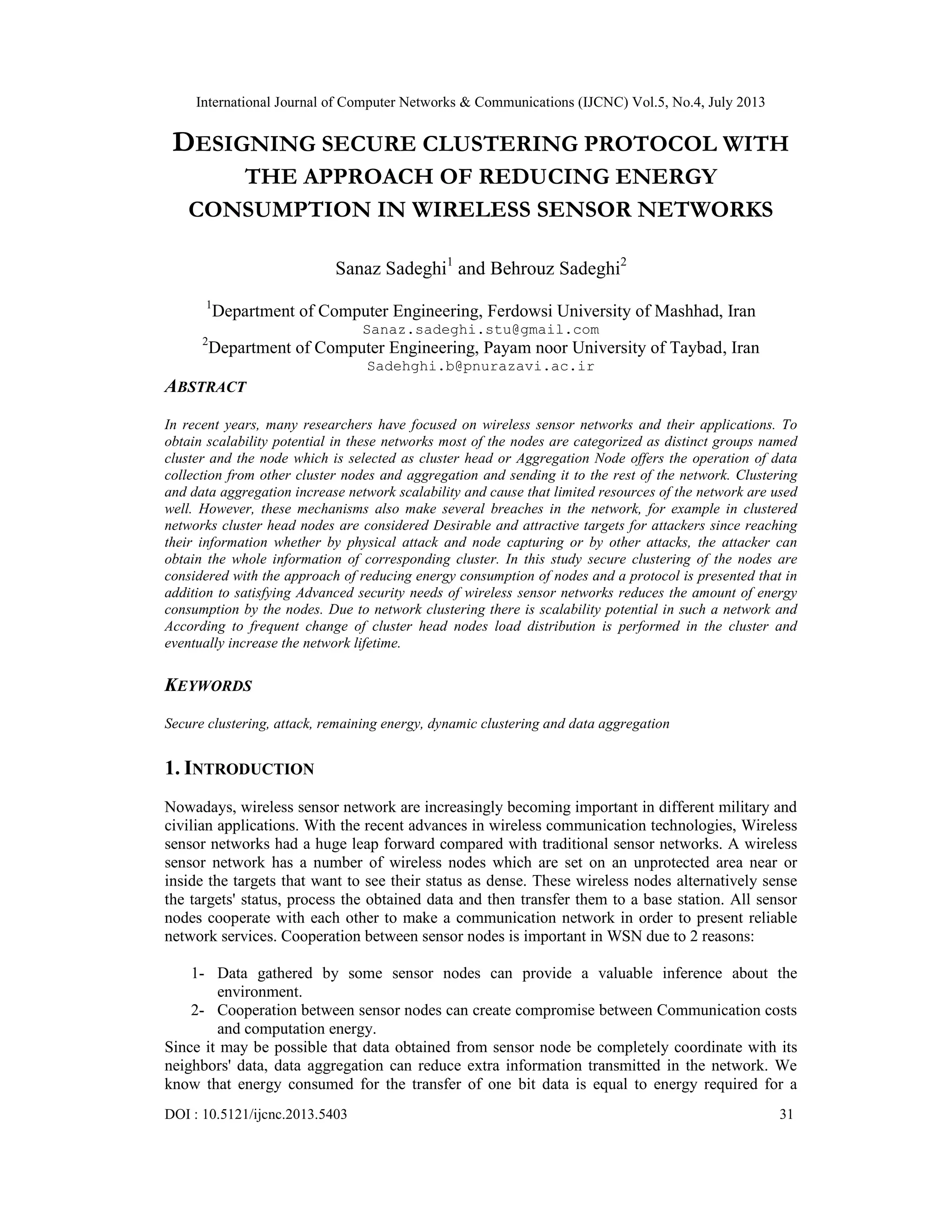Designing Secure Clustering Protocol With The Approach Of Reducing Energy Consumption In 2678
