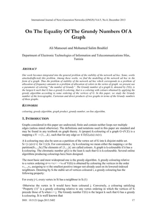 On the Equality of the Grundy Numbers of a Graph | PDF