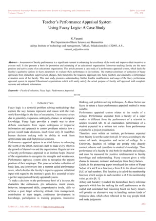 Teacher’s Performance Appraisal System Using Fuzzy Logic- A Case Study | PDF | Resume Writing ...