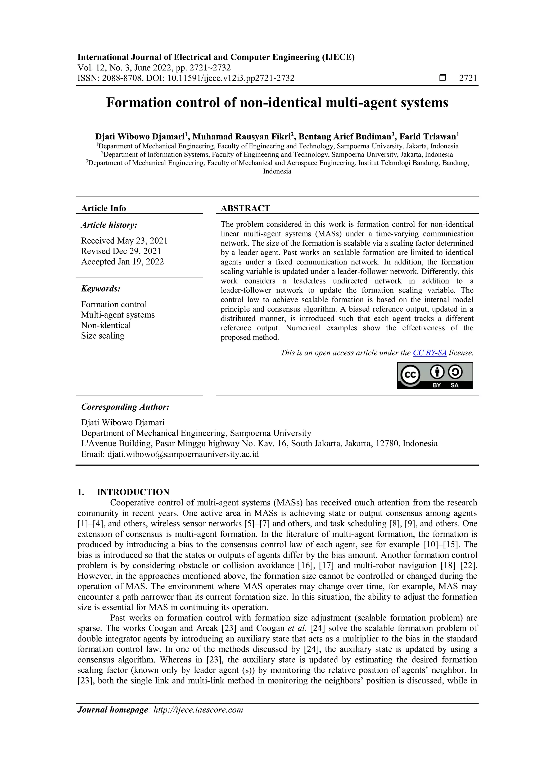 Formation control of non-identical multi-agent systems | PDF