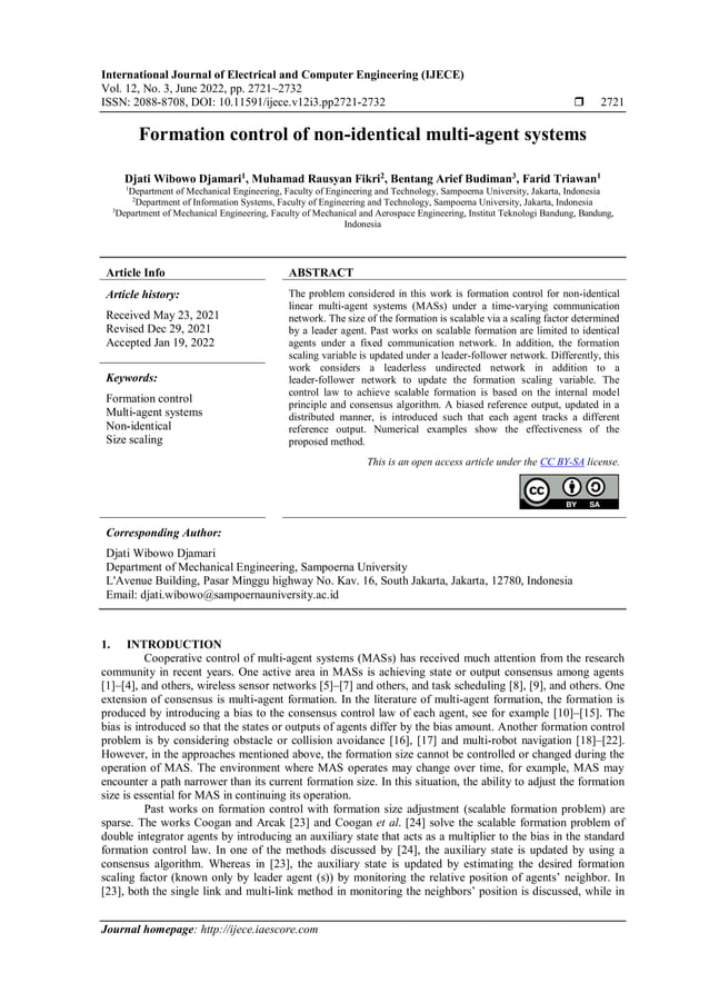 Formation control of non-identical multi-agent systems | PDF