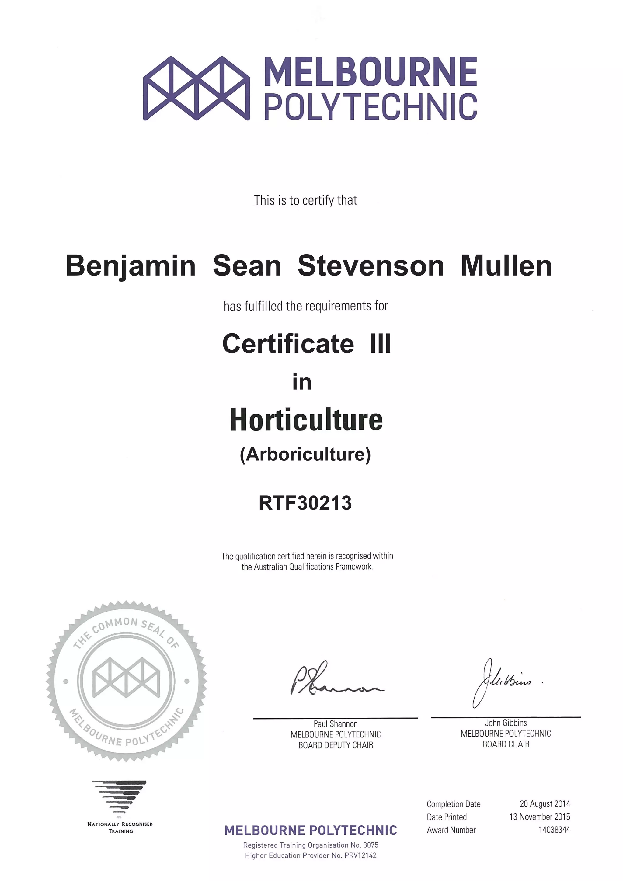 Ben Mullen Certificate | PDF