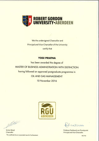 RGU MBA Certificate_Yogi Priatna | PDF