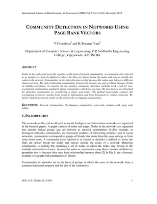 COMMUNITY DETECTION IN NETWORKS USING PAGE RANK VECTORS | PDF