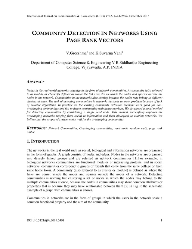 COMMUNITY DETECTION IN NETWORKS USING PAGE RANK VECTORS | PDF