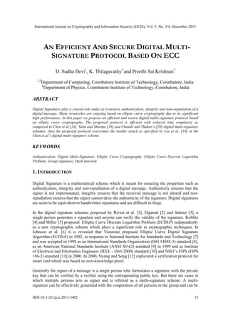 AN EFFICIENT AND SECURE DIGITAL MULTISIGNATURE PROTOCOL BASED ON ECC | PDF