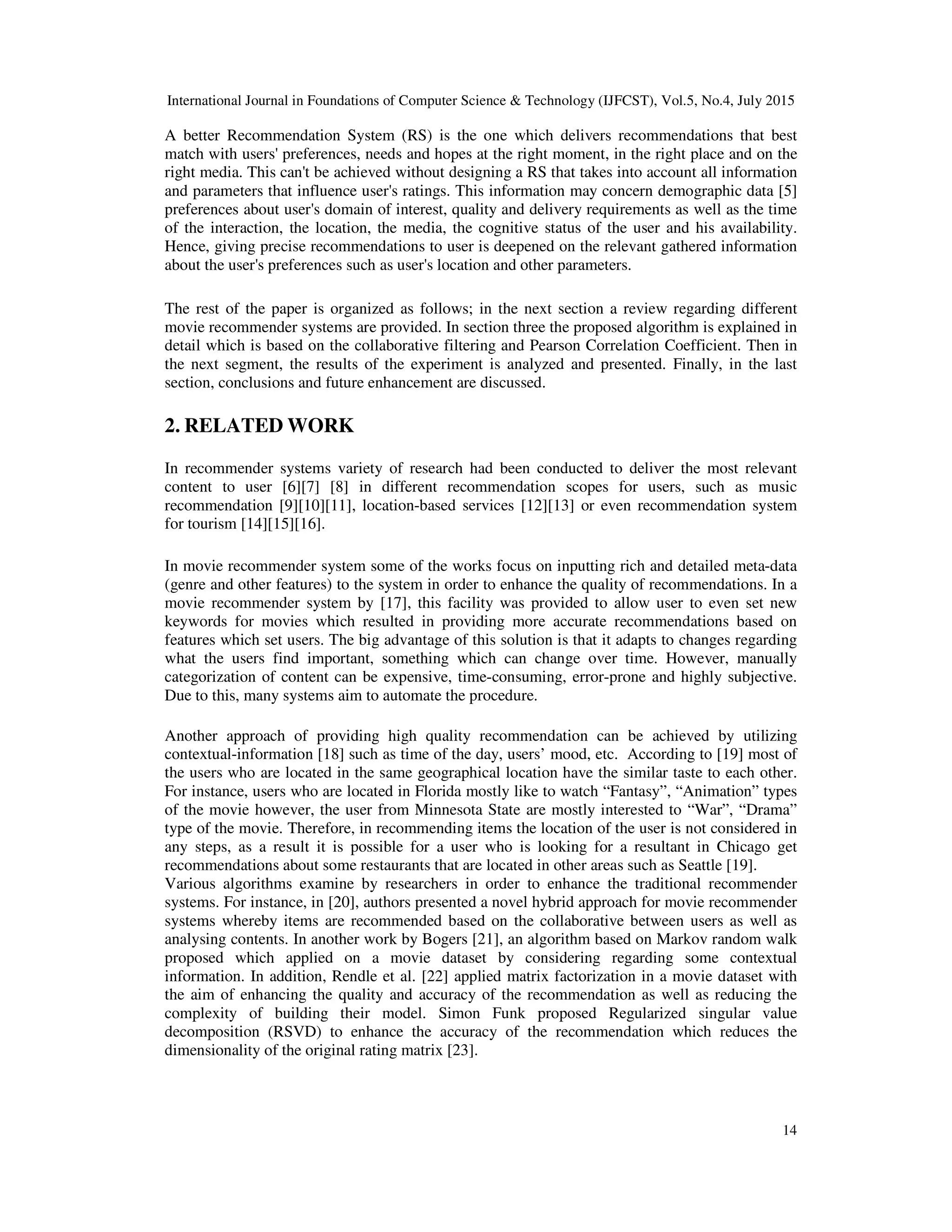 A Location Based Movie Recommender System Using Collaborative Filtering Pdf