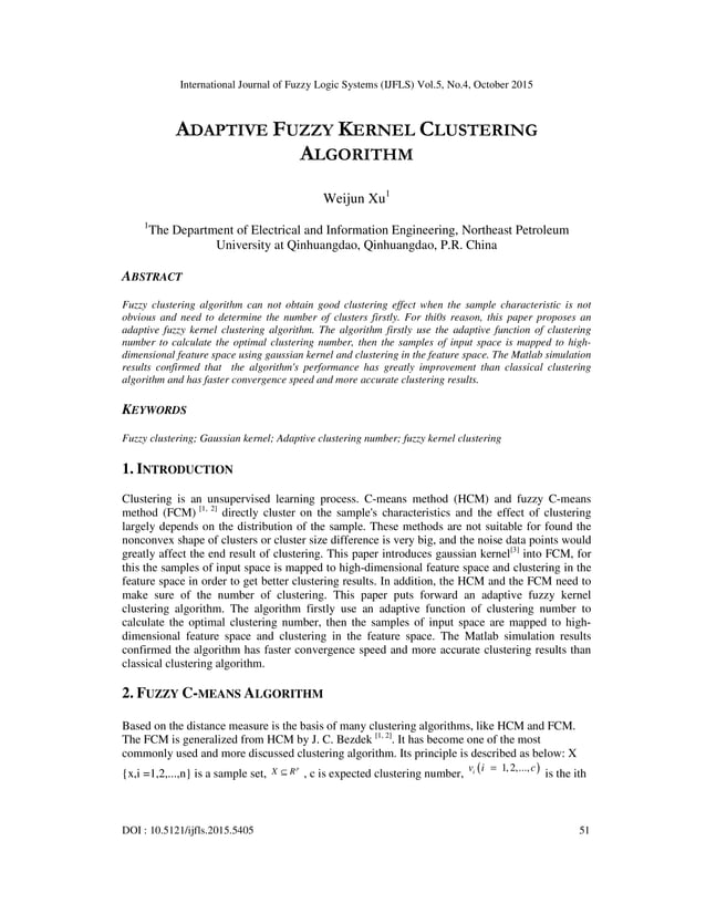 Adaptive Fuzzy Kernel Clustering Algorithm Pdf