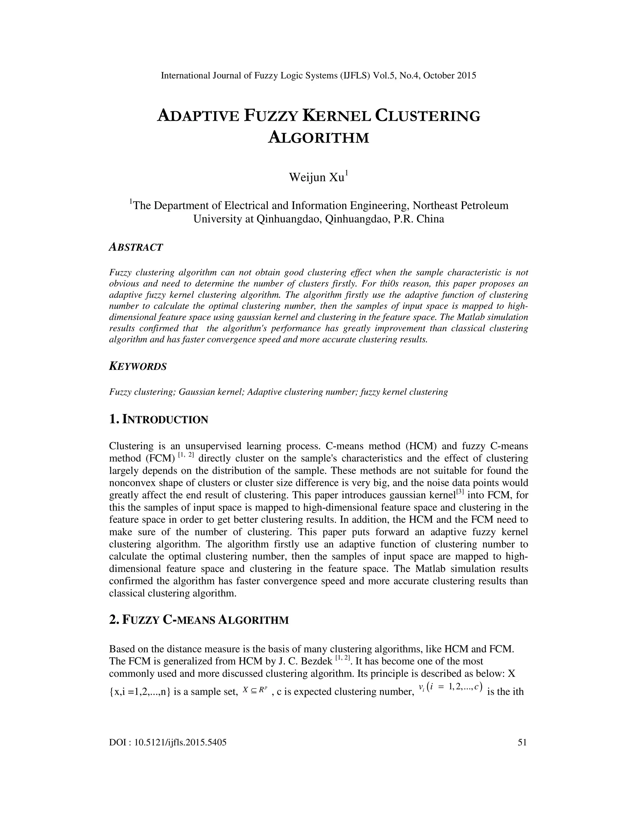ADAPTIVE FUZZY KERNEL CLUSTERING ALGORITHM | PDF ADAPTIVE FUZZY KERNEL CLUSTERING ALGORITHM | PDF