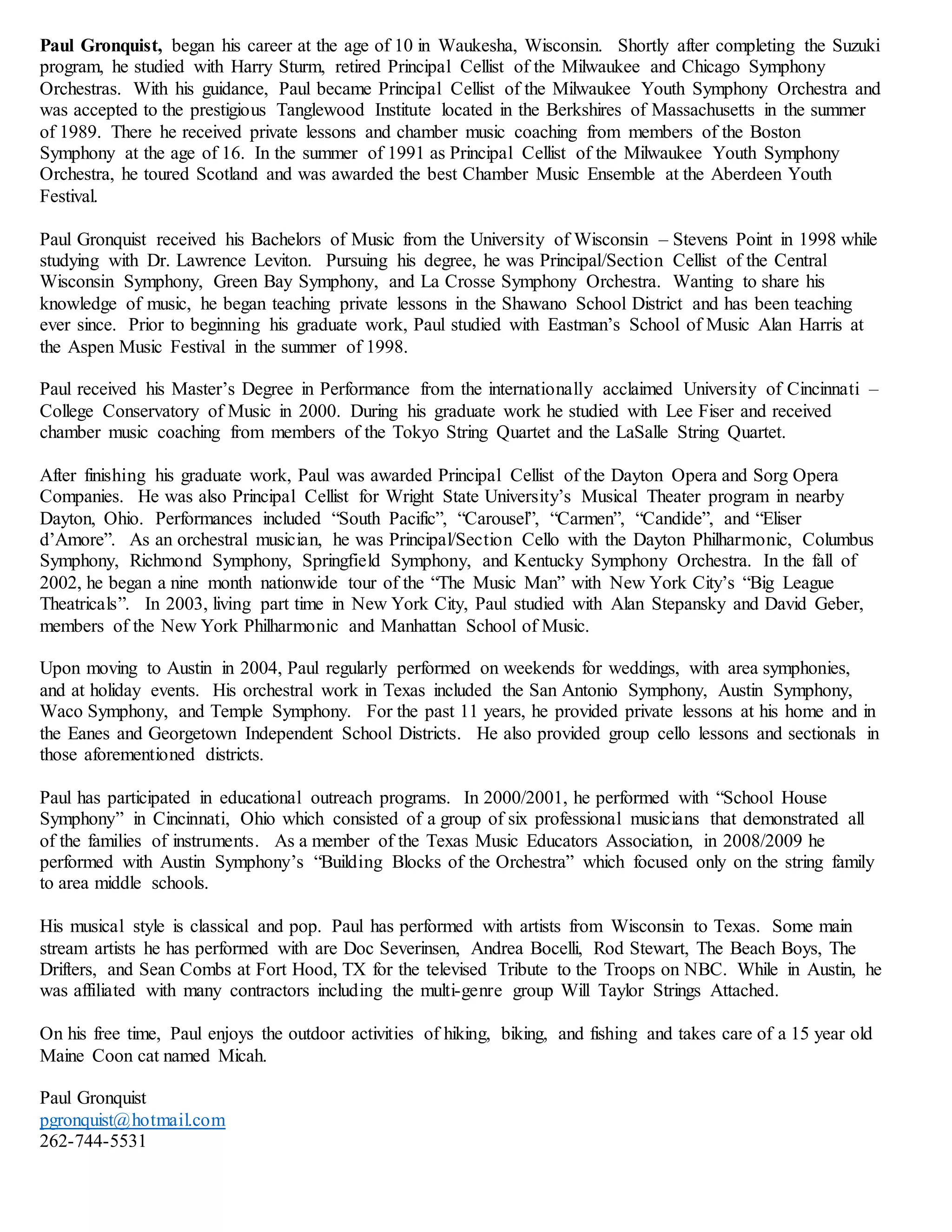 Paul Gronquist Cello Bio | DOCX