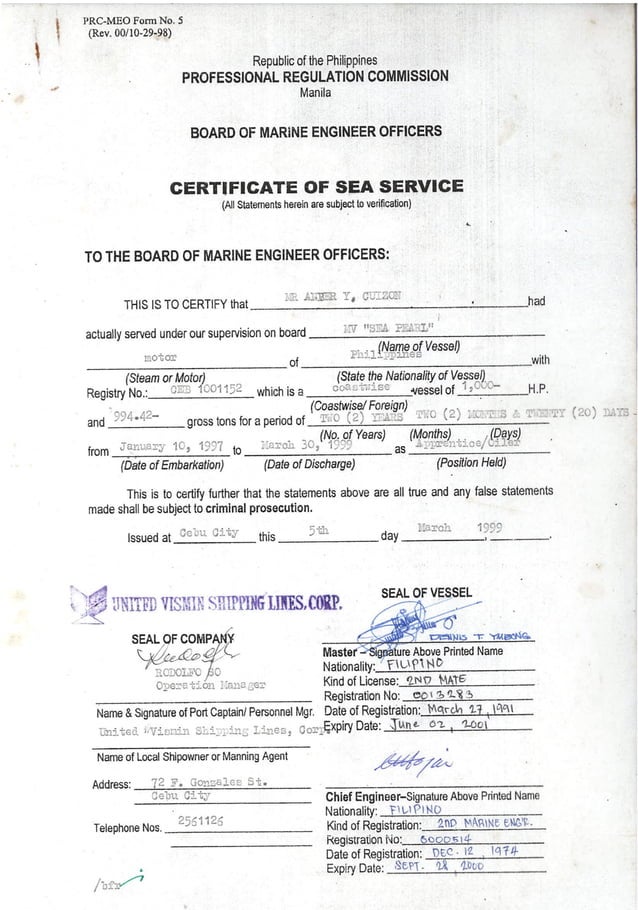 Certificate of sea service | PDF