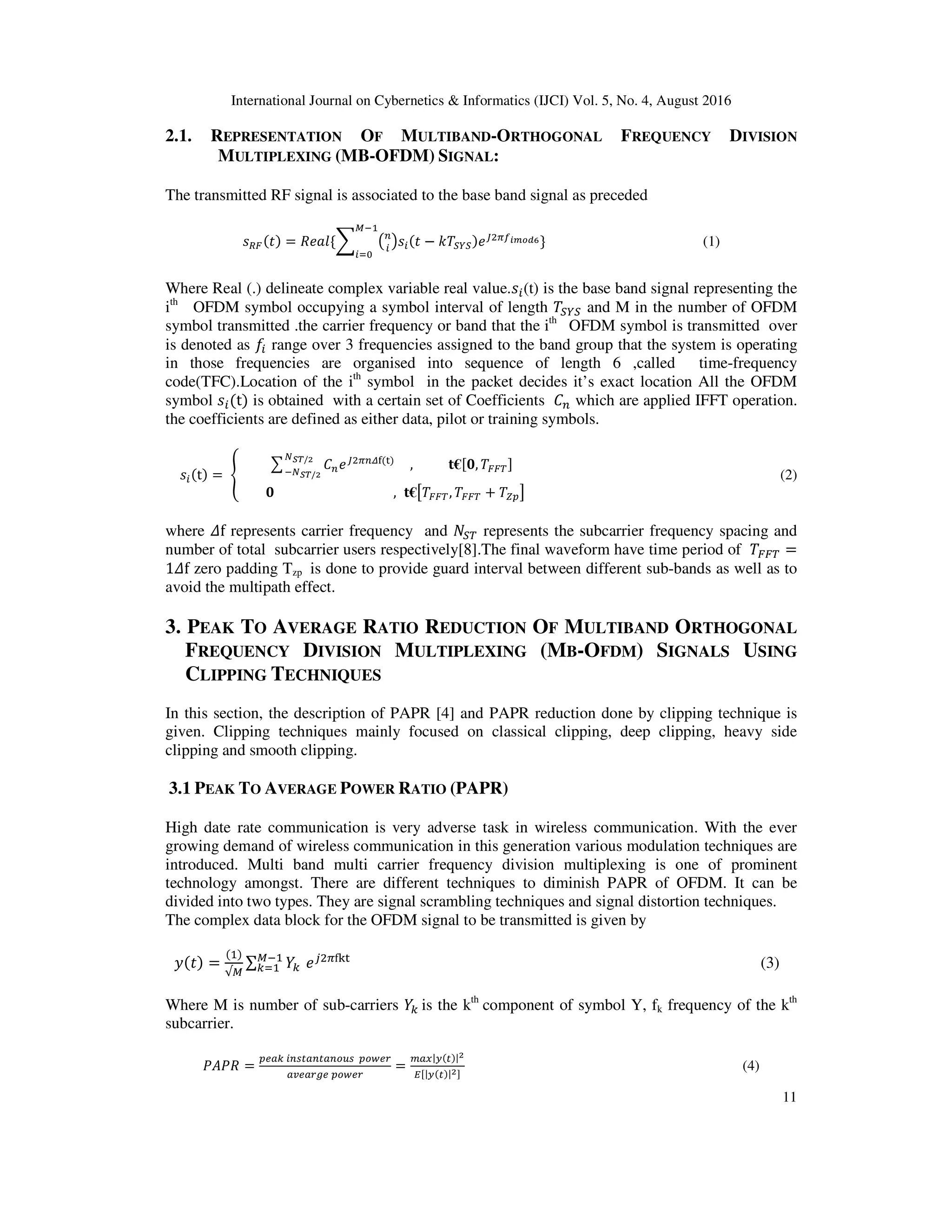 Performance Analsis Of Clipping Technique For Papr Reduction Of Mb Ofdm Uwb Signals Pdf