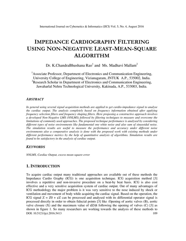 Impedance Cardiography Filtering Using Non Negative Least Mean Square Algorithm Pdf