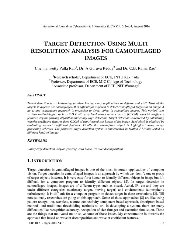 Target Detection Using Multi Resolution Analysis For Camouflaged Images Pdf