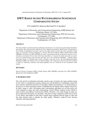 DWT Based Audio Watermarking Schemes : A Comparative Study | PDF