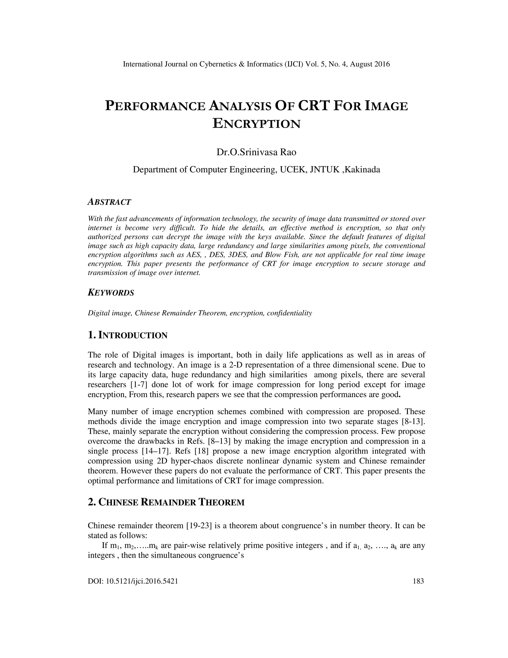 Performance Analysis of CRT for Image Encryption | PDF