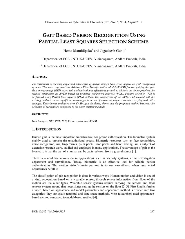 Gait Based Person Recognition Using Partial Least Squares Selection Scheme | PDF