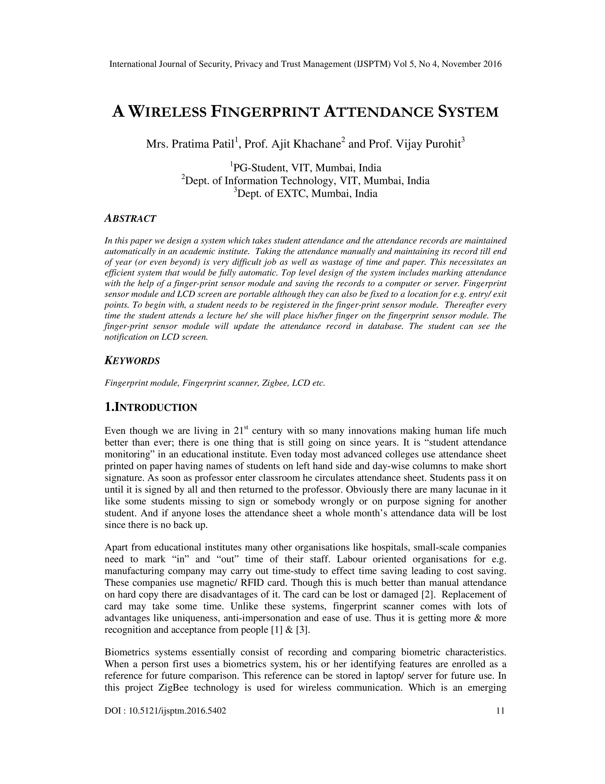 A WIRELESS FINGERPRINT ATTENDANCE SYSTEM | PDF
