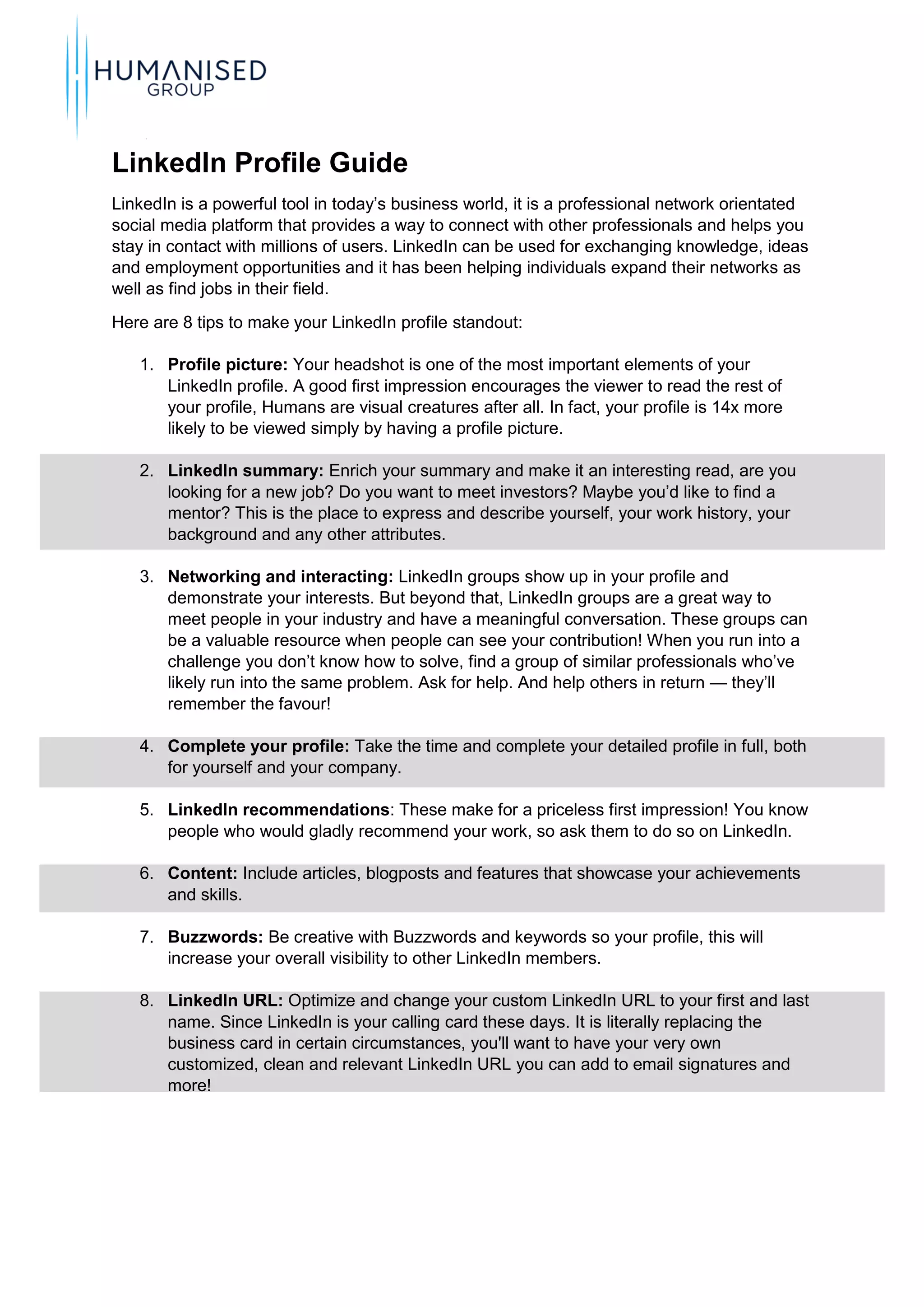 LinkedIn Profile Guide - Humanised | PDF