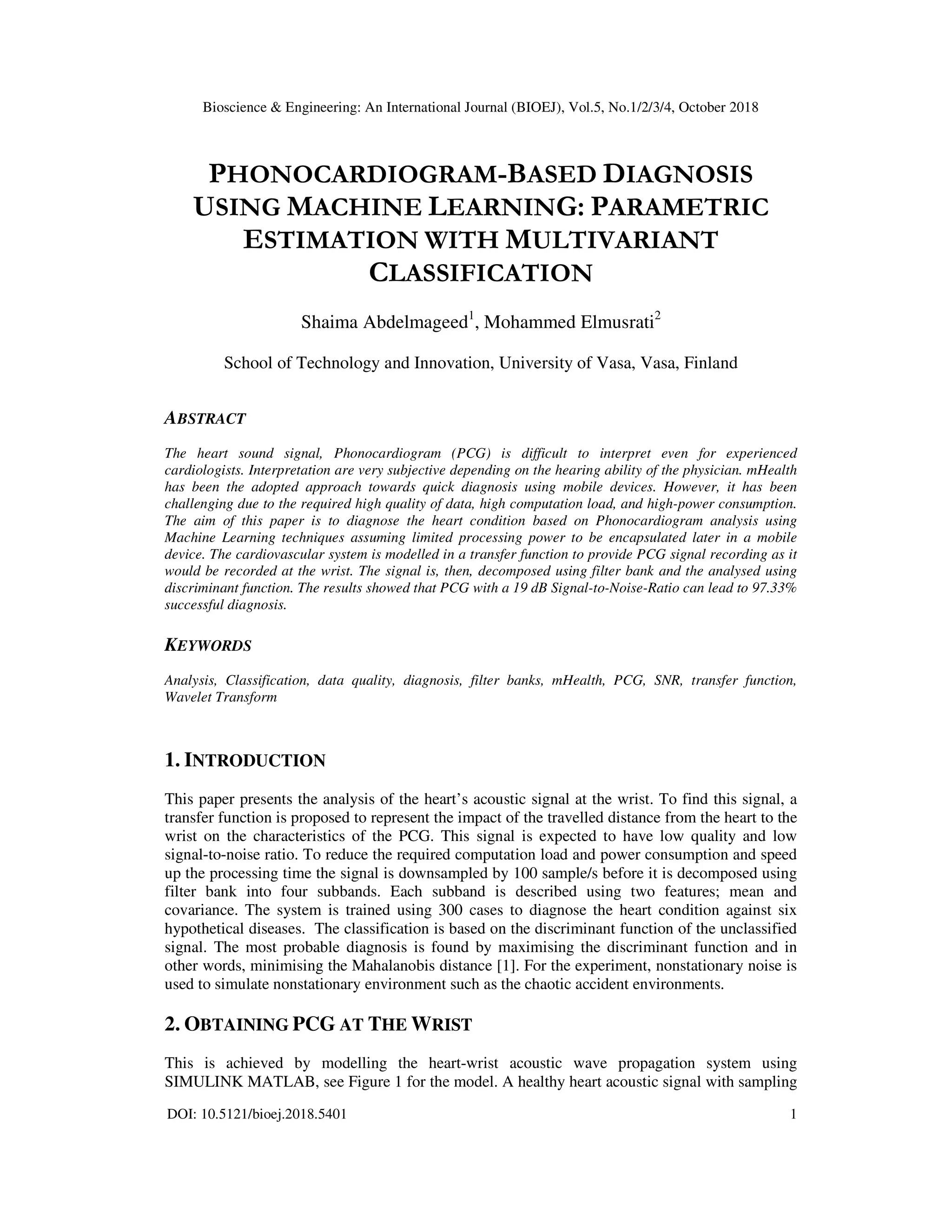 Phonocardiogram Based Diagnosis Using Machine Learning : Parametric Estimation with Multivariant ...
