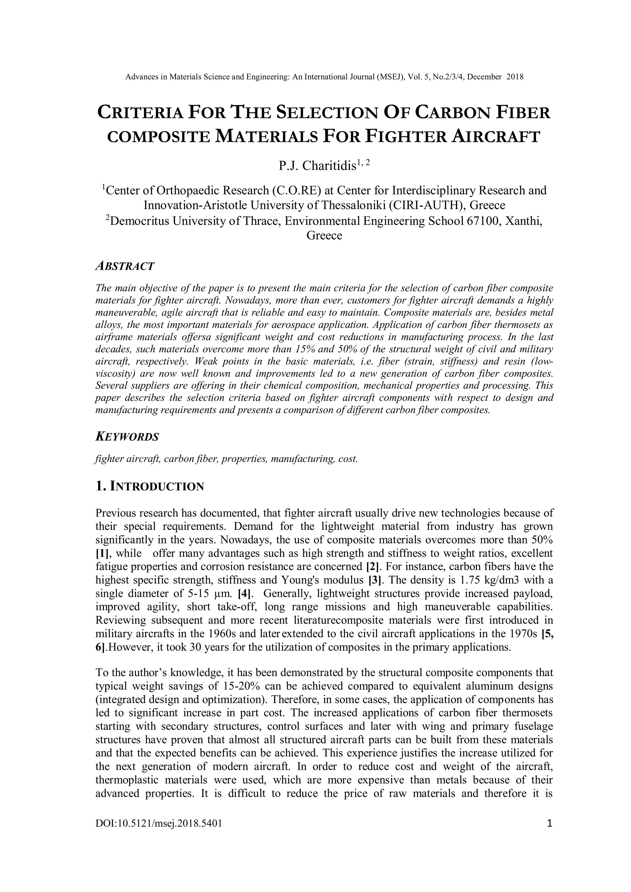 CRITERIA FOR THE SELECTION OF CARBON FIBER COMPOSITE MATERIALS FOR FIGHTER AIRCRAFT | PDF