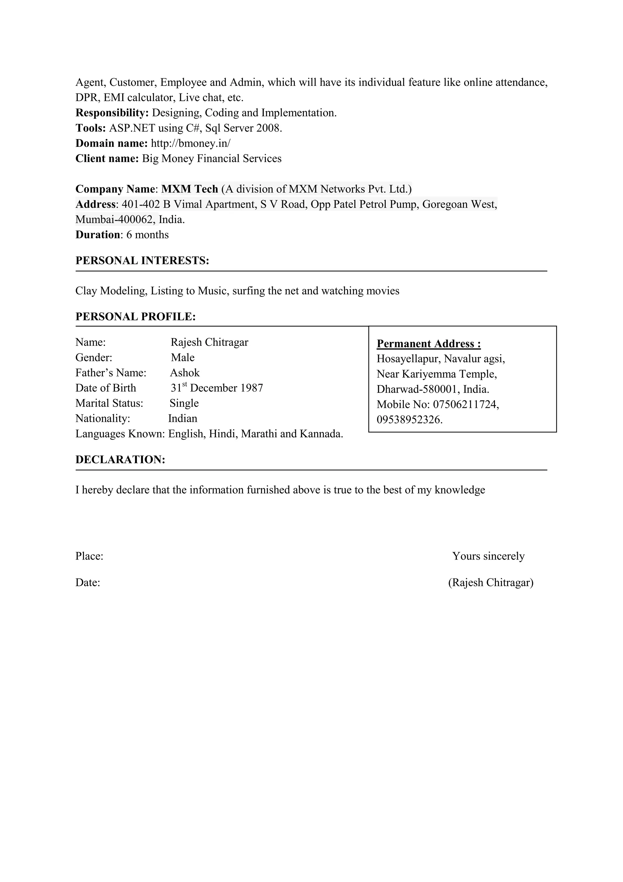 Rajesh ChitragarCV | PDF | Web Development | Internet