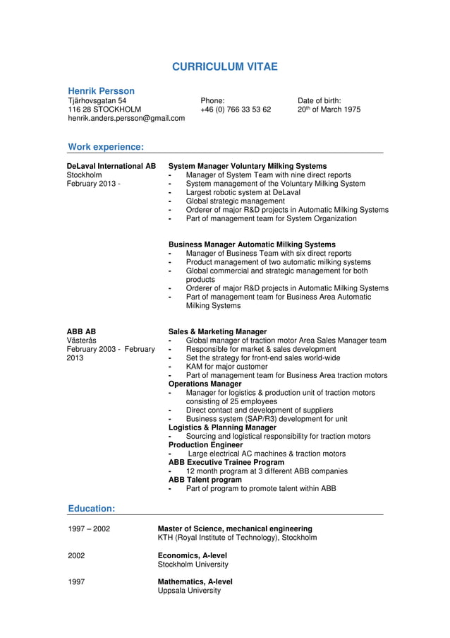 CV Henrik Persson | PDF