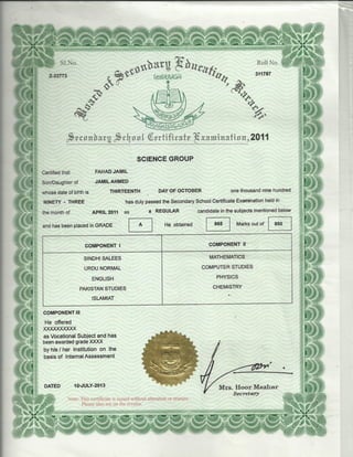 matric certificate | PDF
