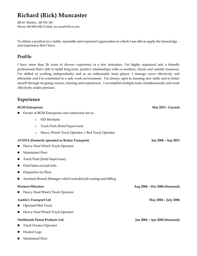 Rick Muncaster Original Resume with references | PDF | Commercial ...