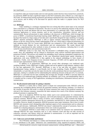 Hybrid model for extractive single document summarization: utilizing BERTopic and BERT model | PDF