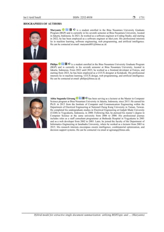 Hybrid model for extractive single document summarization: utilizing BERTopic and BERT model | PDF