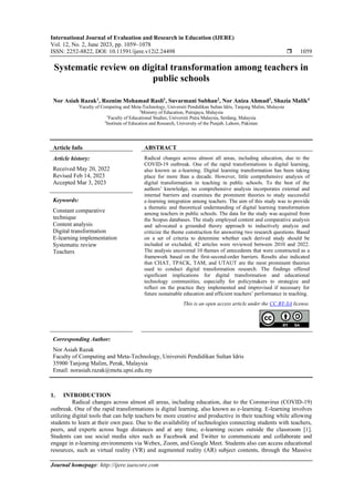 Systematic review on digital transformation among teachers in public schools | PDF