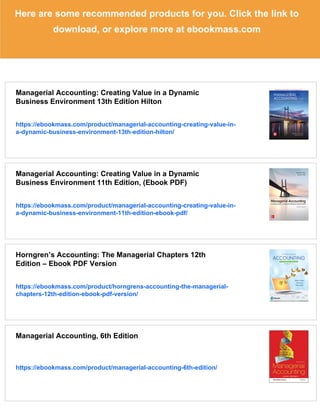 Managerial Accounting: Creating Value in a Dynamic Business Environment ...