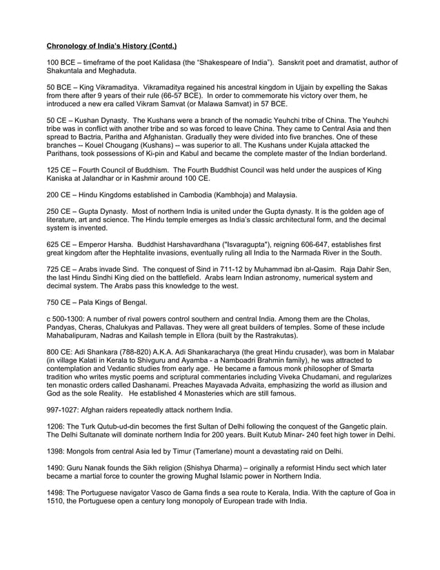 54248946 chronology-of-indian-history | DOC | Hinduism | Religion & Spirituality