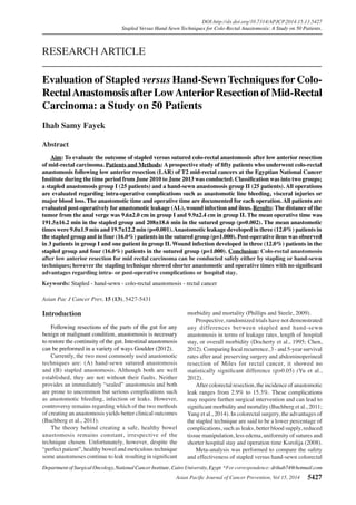 Evaluation of Stapled versus Hand-Sewn Techniques for Colo- Rectal ...