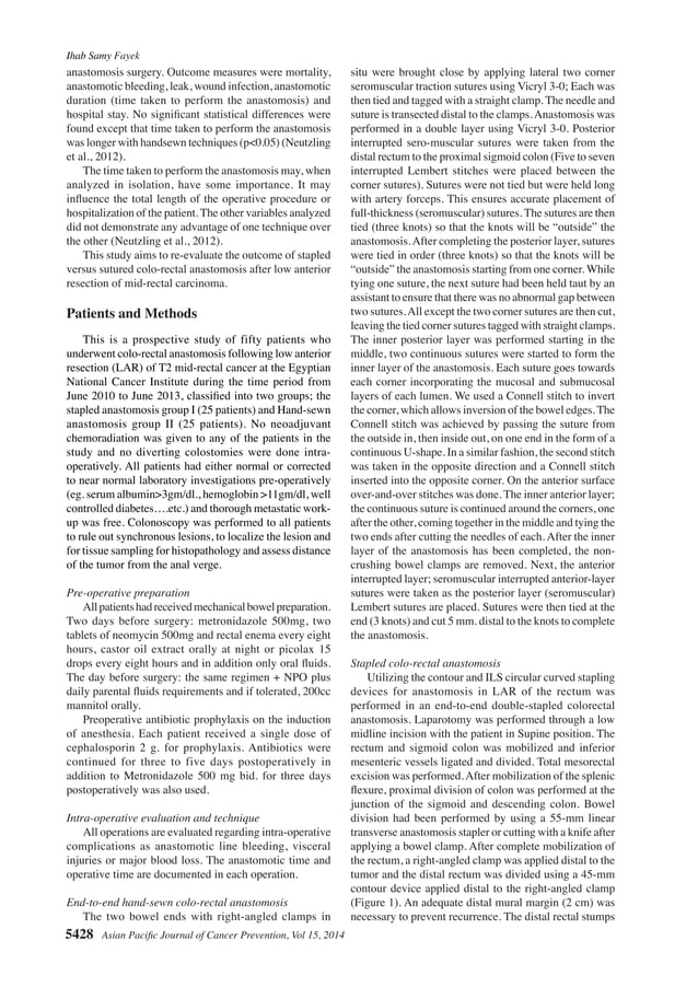 Evaluation of Stapled versus Hand-Sewn Techniques for Colo- Rectal ...