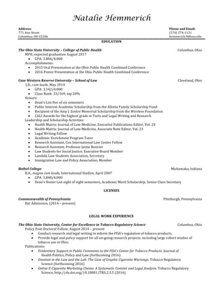 Hemmerich Resume JD 2016 MPH | PDF