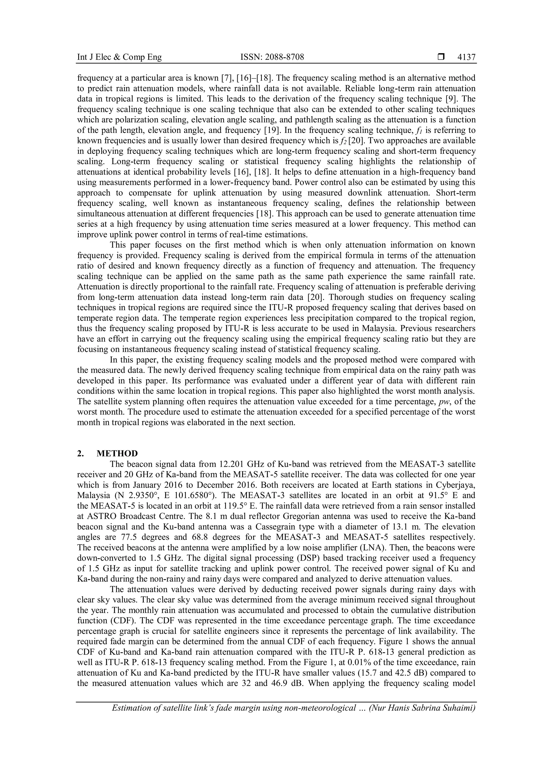 Estimation of satellite link’s fade margin using non-meteorological ...