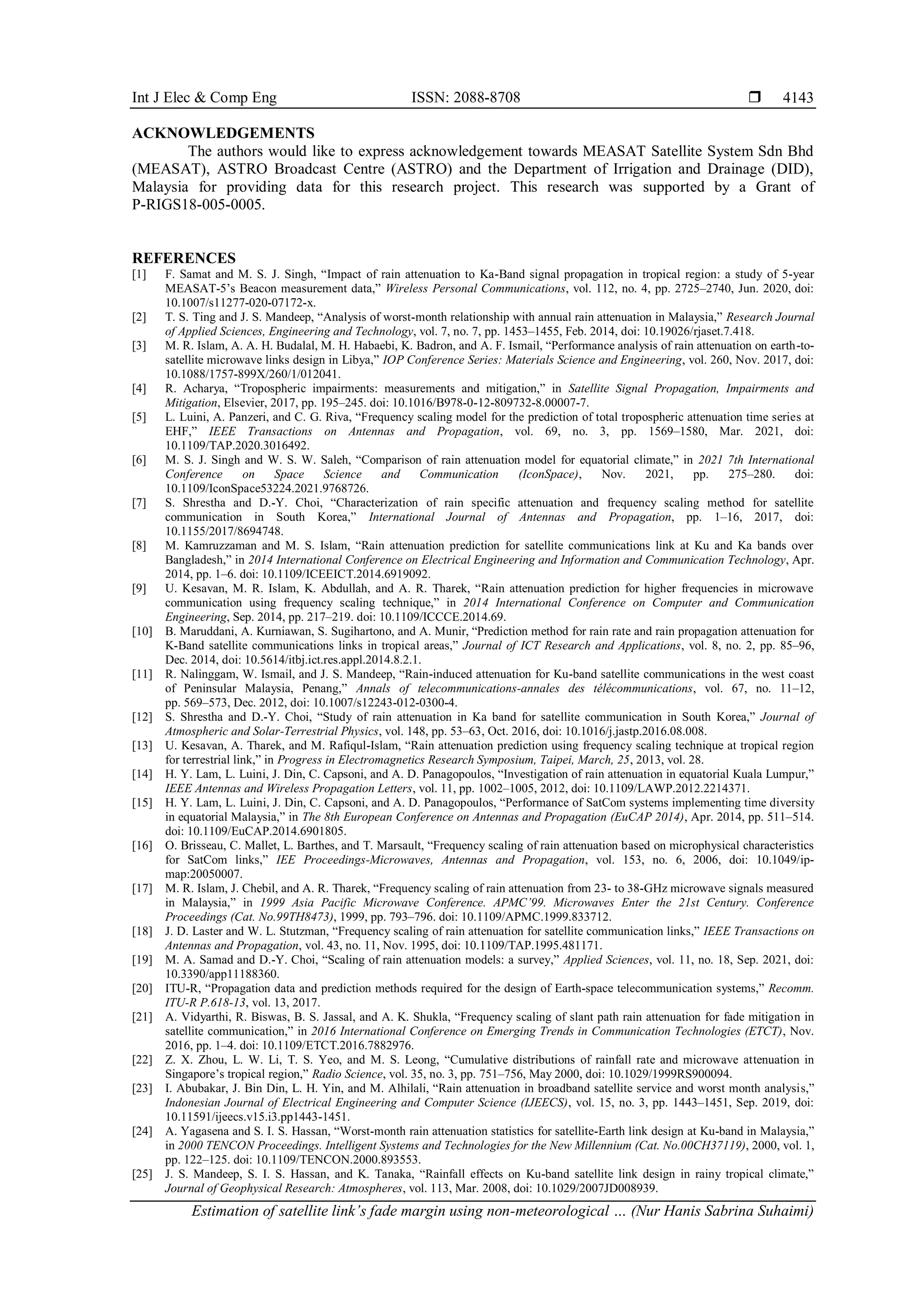 Estimation of satellite link’s fade margin using non-meteorological ...