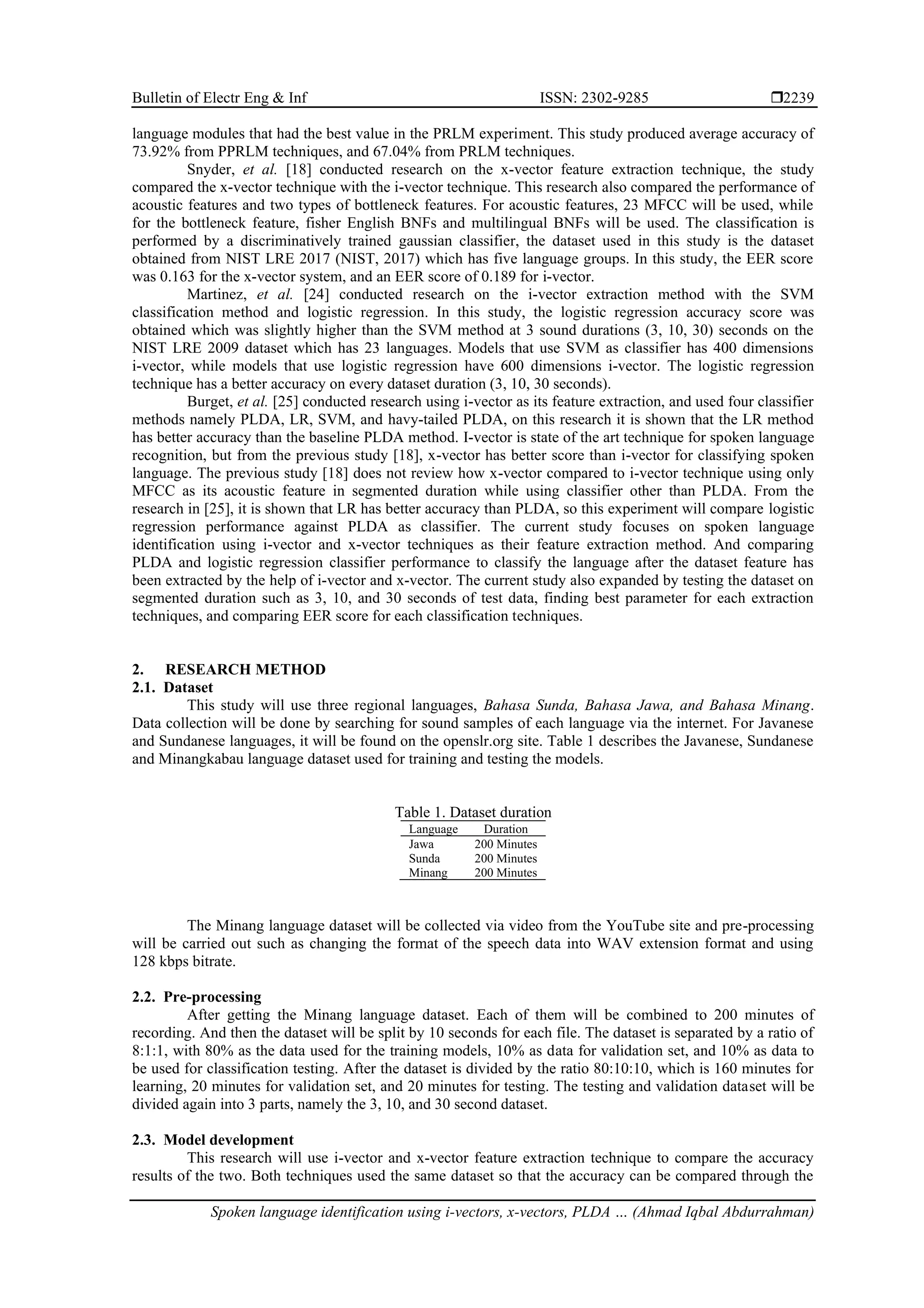 Spoken language identification using i-vectors, x-vectors, PLDA and ...