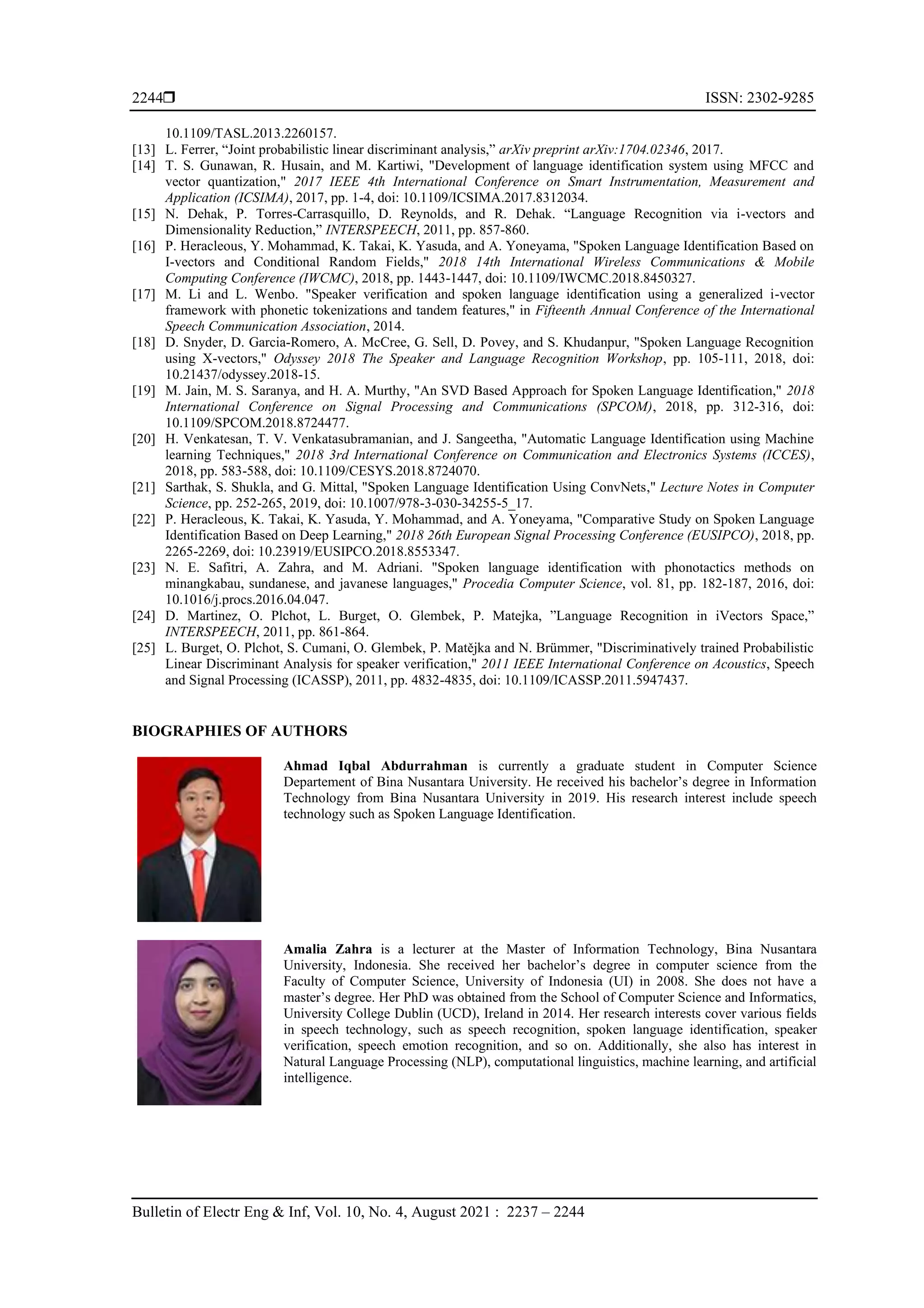 Spoken language identification using i-vectors, x-vectors, PLDA and ...
