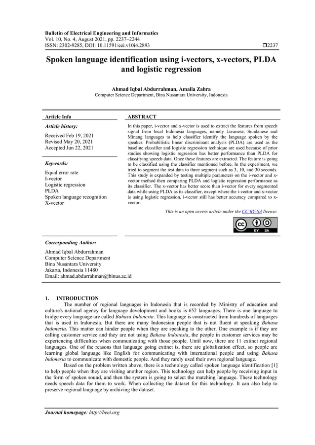Spoken language identification using i-vectors, x-vectors, PLDA and logistic regression | PDF
