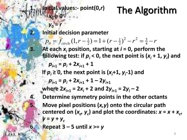 Mid-Point Cirle Drawing Algorithm | PPTX | Science