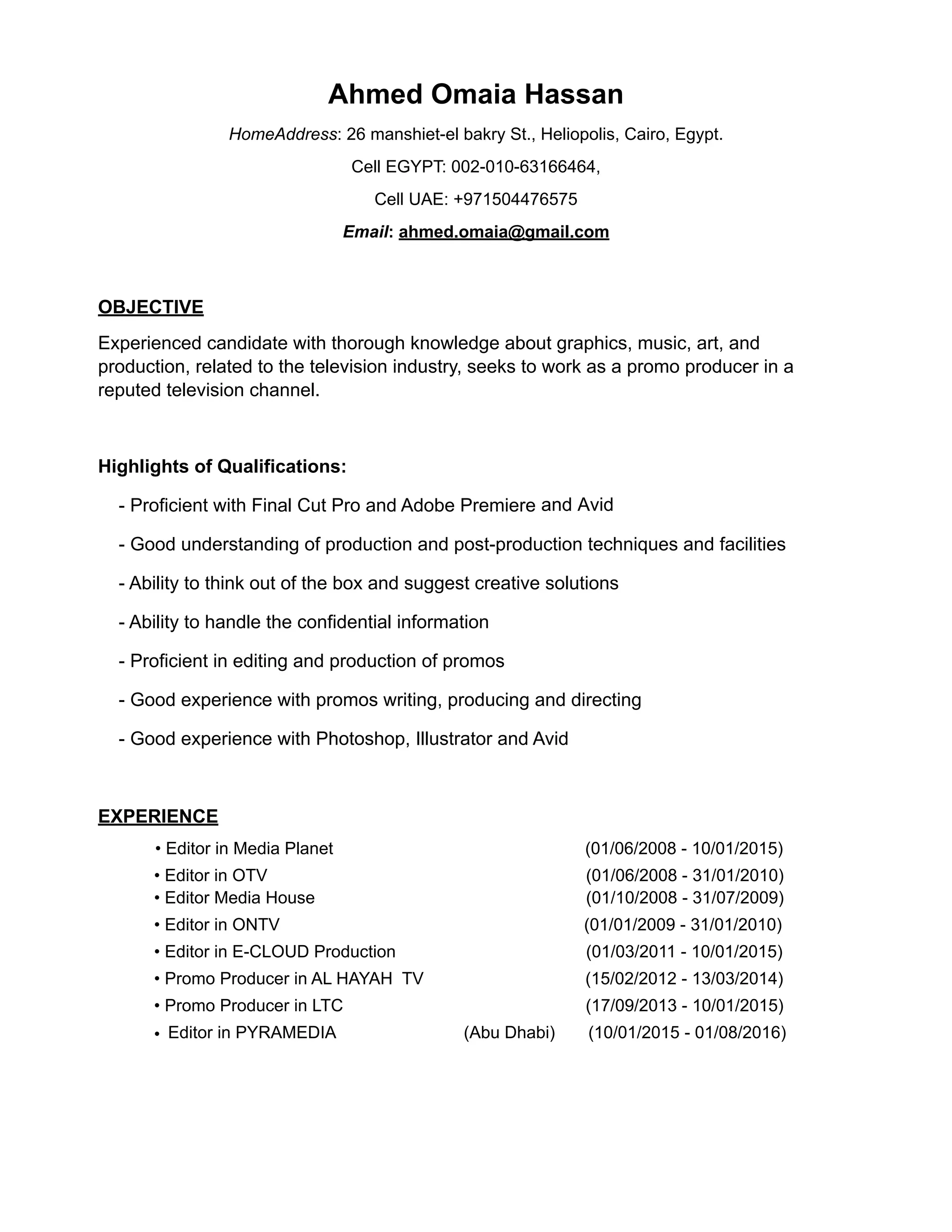 Ahmed Omaia C.V | PDF