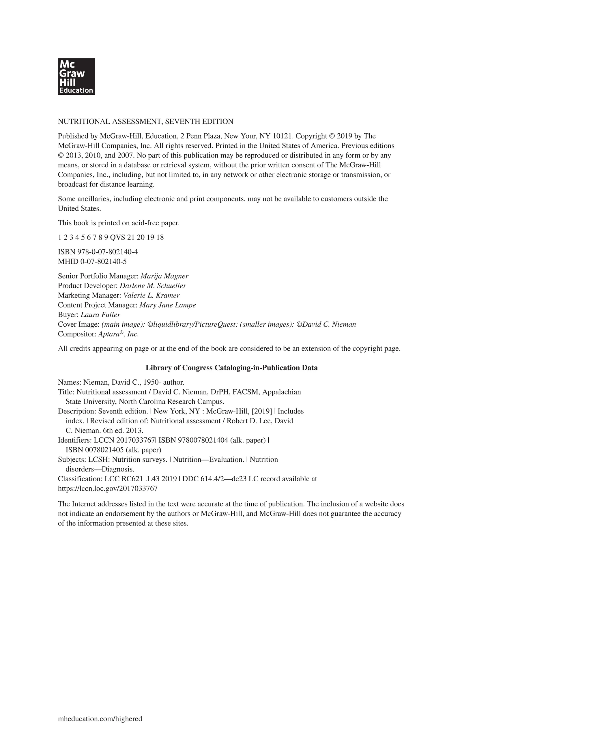 Nutritional assessment, 7th ed 7th Edition David C. Nieman | PDF