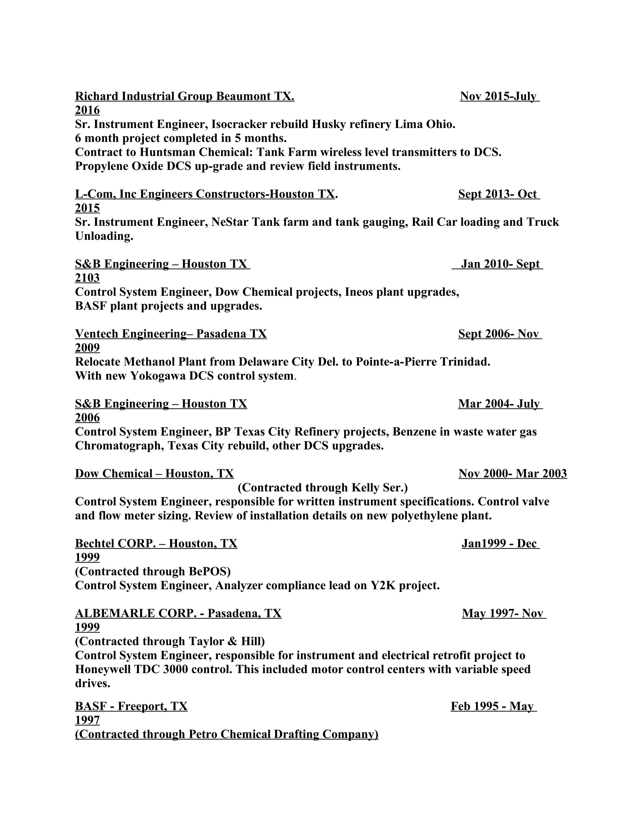 RESUME _2016 Rev (A1) | DOC | Manufacturing Industry | Industries