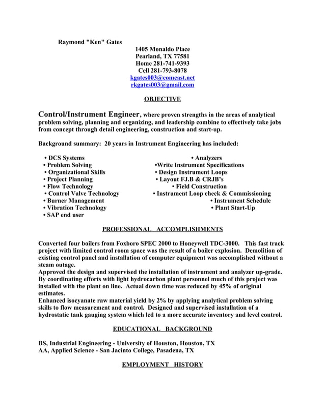 RESUME _2016 Rev (A1) | DOC | Manufacturing Industry | Industries