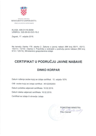 Certifikat iz područja javne nabave | PDF