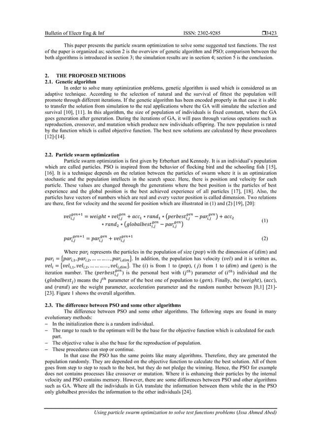 Using particle swarm optimization to solve test functions problems ...