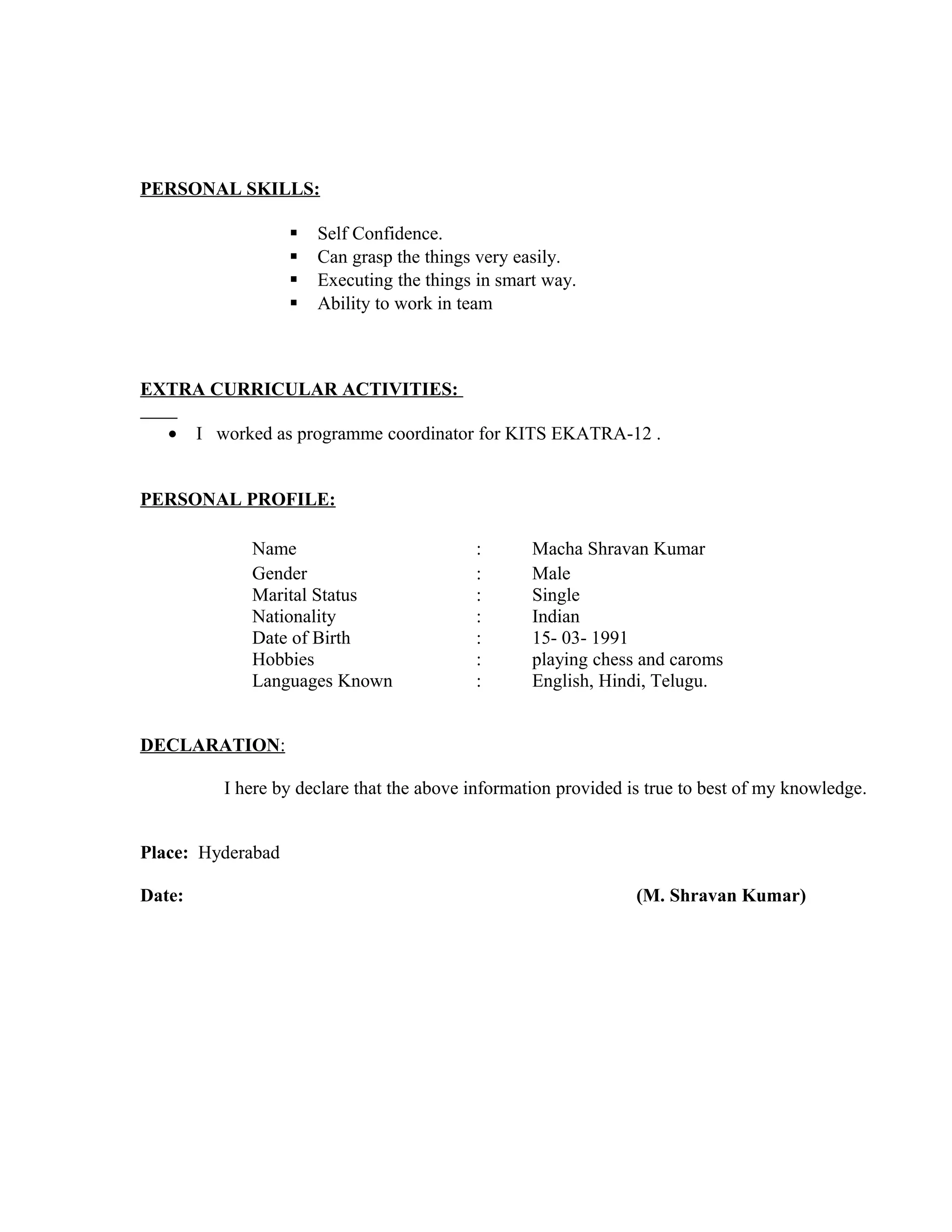 SHRAVAN KUMAR WAS RESUME | DOC | Computer Software and Applications | Computing